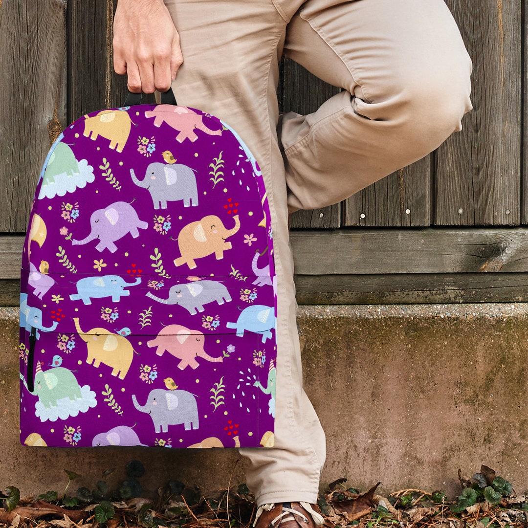 Wildlife Collection Elephants dark Purple Backpack for Kids, Teens, and ...