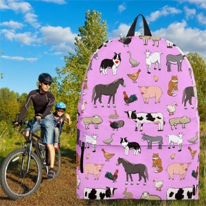 Farm Animals Design 1 Backpack for Kids, Teens, and Adults light Pink ...