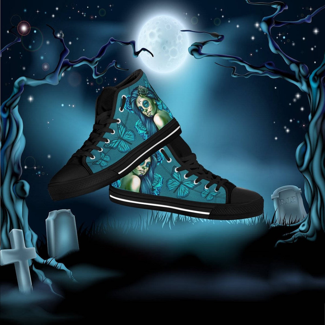 Calavera High Top Canvas Shoes - Turquoise Day of the Dead Design - Etsy