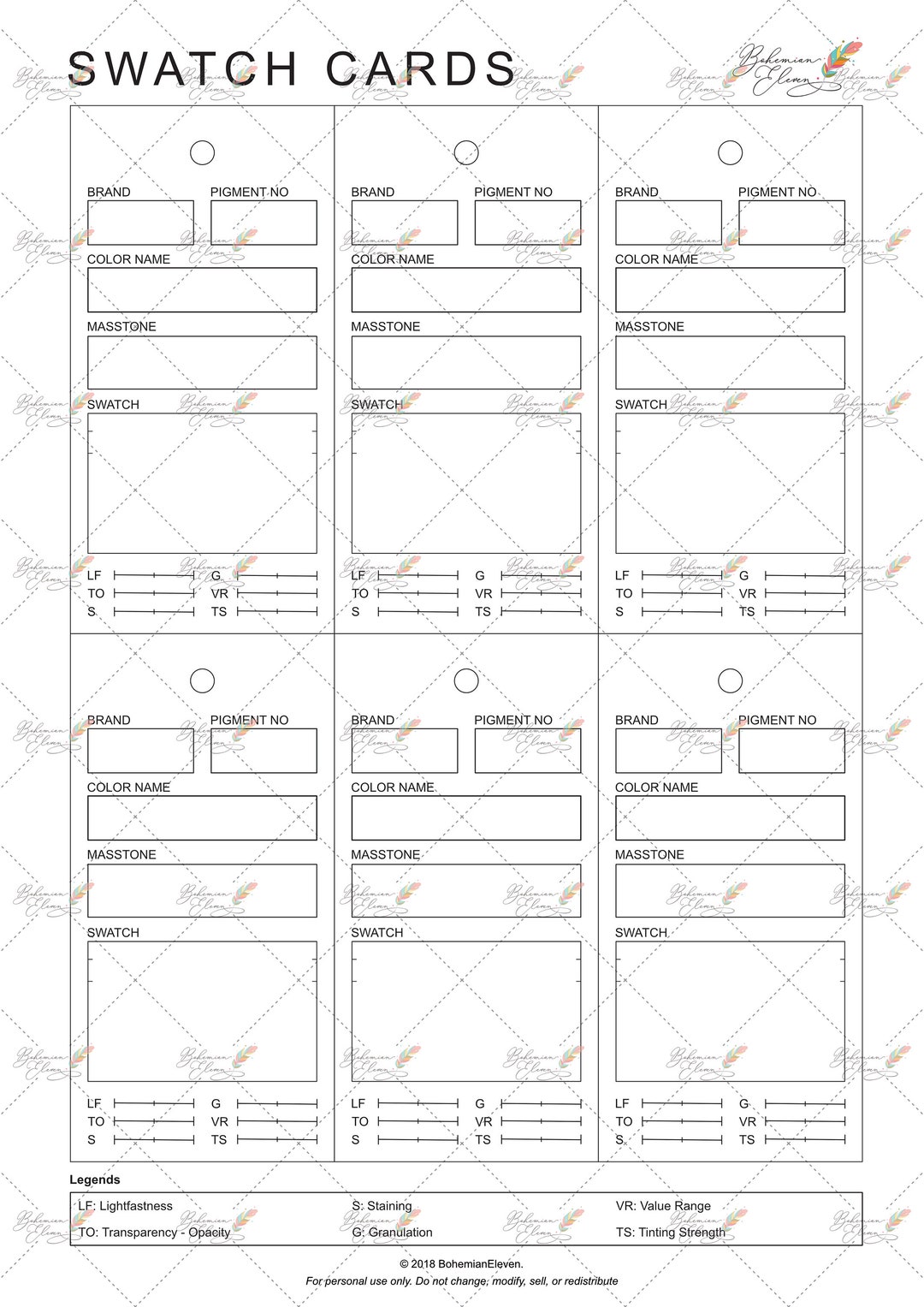 Watercolor Swatch Card Template/printable - Etsy