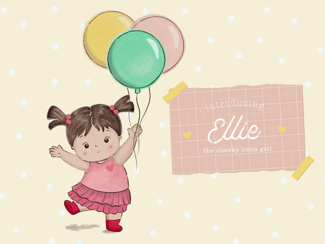 Ellie the Little Girl With Balloons: Hand Painted Clipart / Nursery Art ...