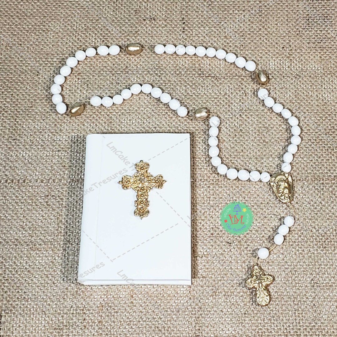 Fondant Bible and Rosary Cake Topper, Baptism/confirmation/first ...