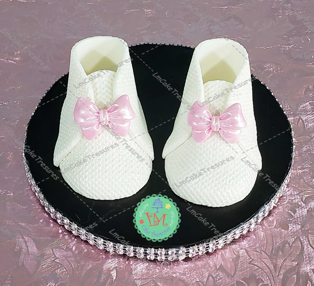 Baby Booties Knitted Texture Cake Topper - Fondant Baby Booties ...
