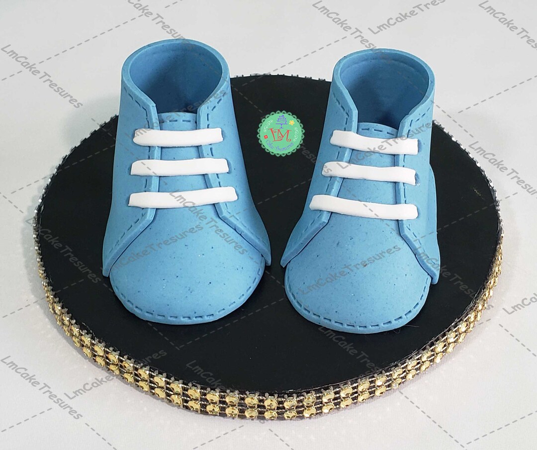 Baby Boy Booties Cake Topper - Fondant Baby Booties - Fondant Baby ...
