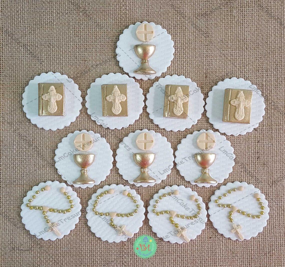 First Communion Cupcake Toppers (12) - Fondant Cupcakes Toppers - Bible ...