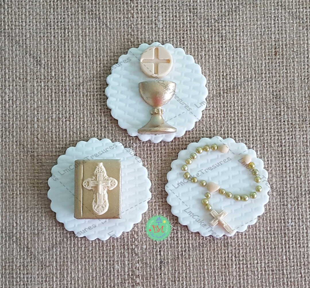 First Communion Cupcake Toppers (12) - Fondant Cupcakes Toppers - Bible ...