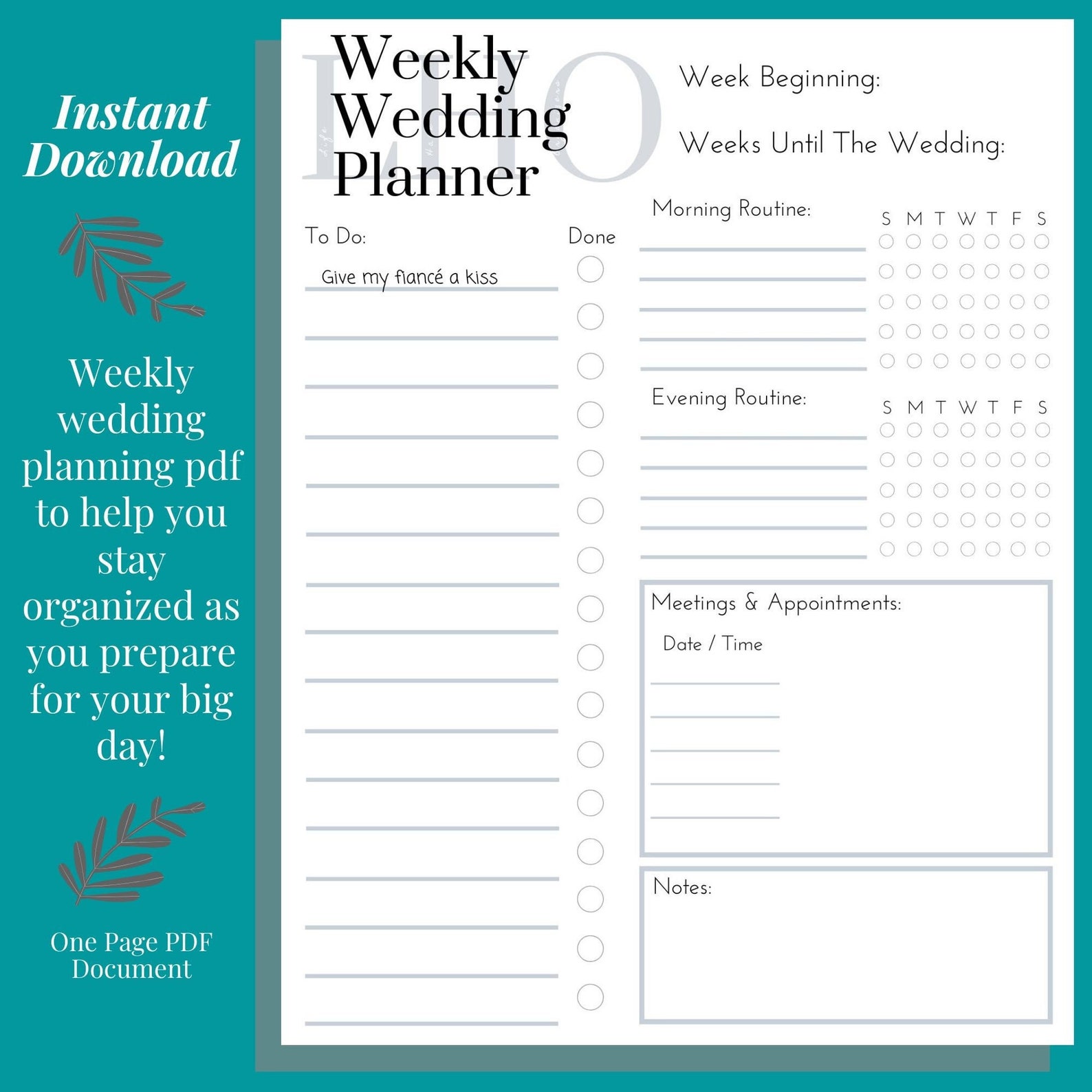 Weekly Wedding Planner PDF - Etsy