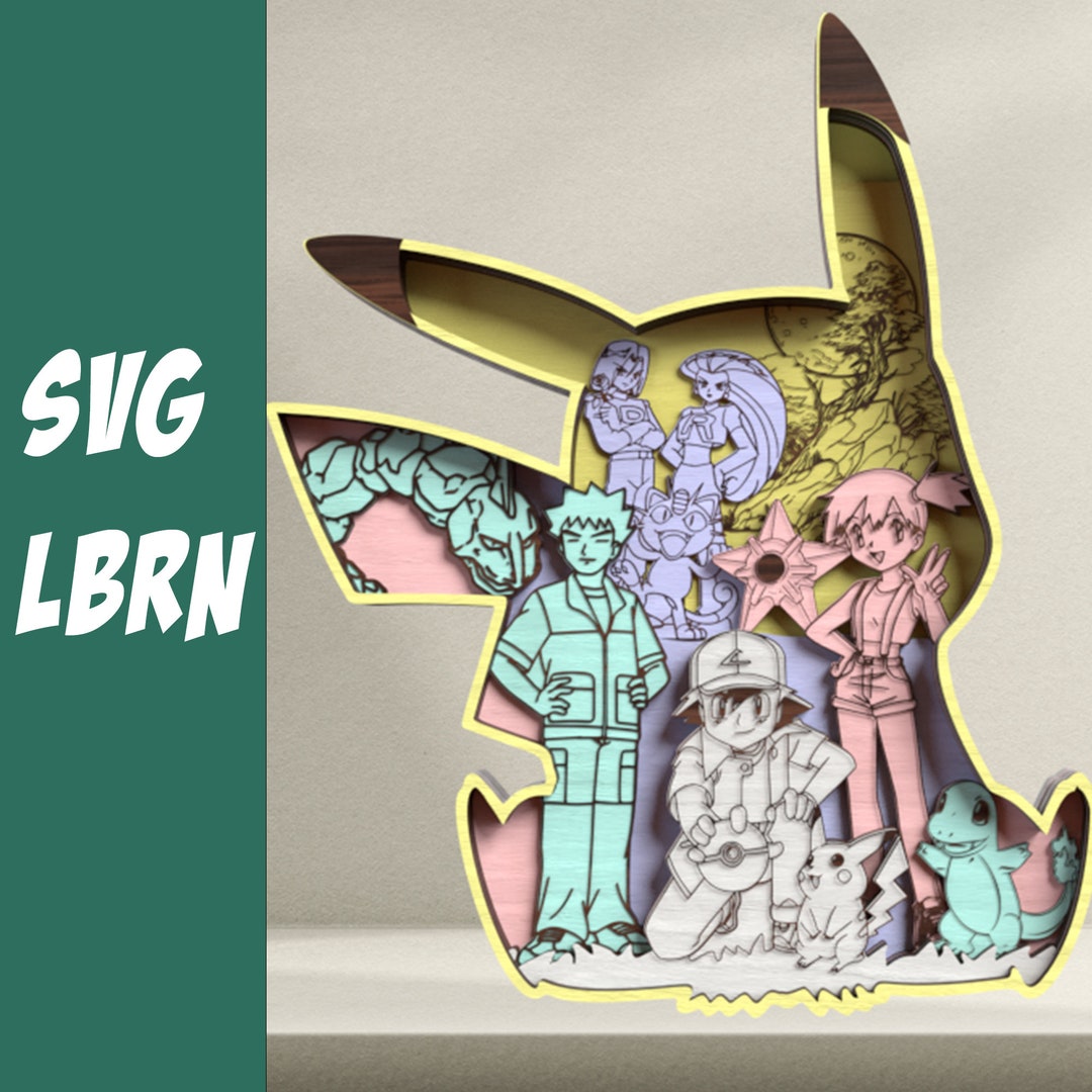 6 Layers Pika Anime Multilayer Laser Cut Template Glowforge, Lightburn ...