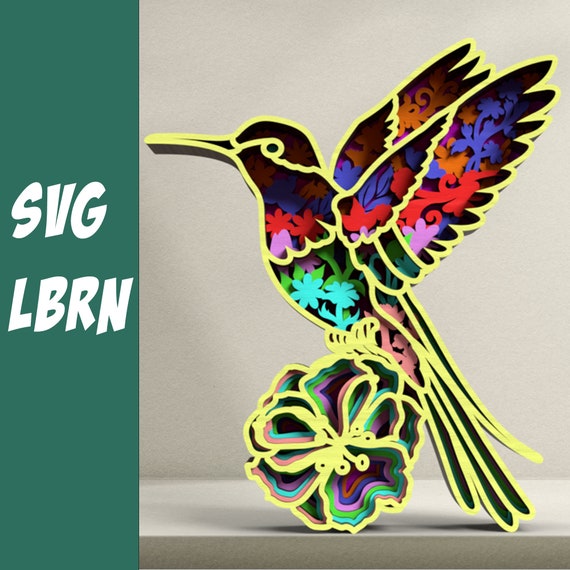 Plantilla De Colibrí Cortada Con Láser Colibri Pájaro Y Flor En
