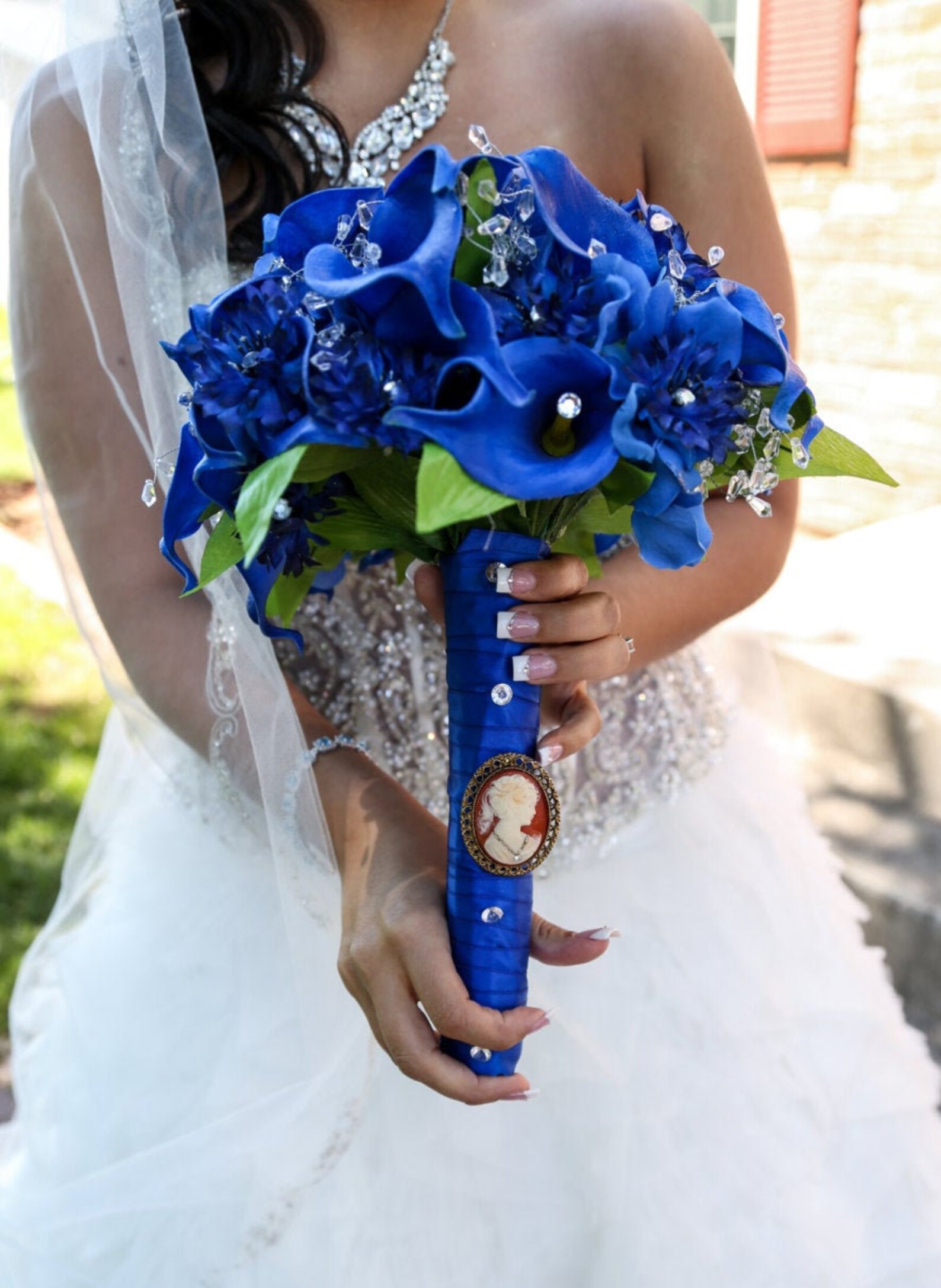 Royal Blue Calla Lily Wedding Bouquet, With Swarovsky Crystal Centers ...