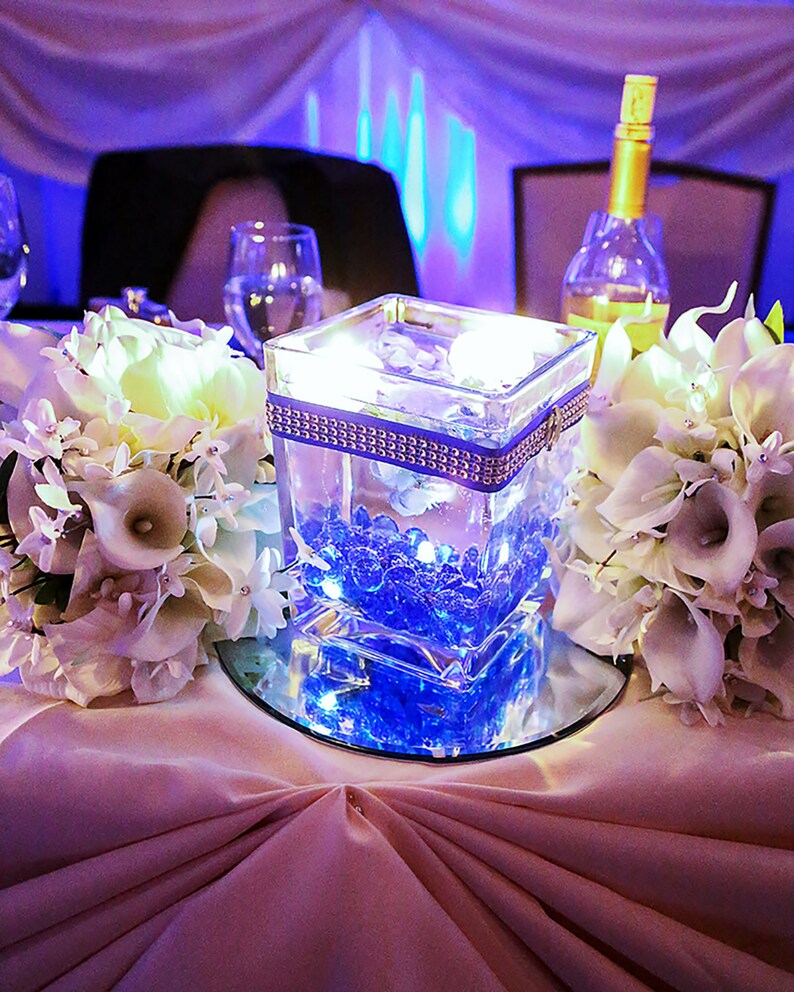 Royal Blue Lighted Square Glass Wedding Centerpiece - Etsy
