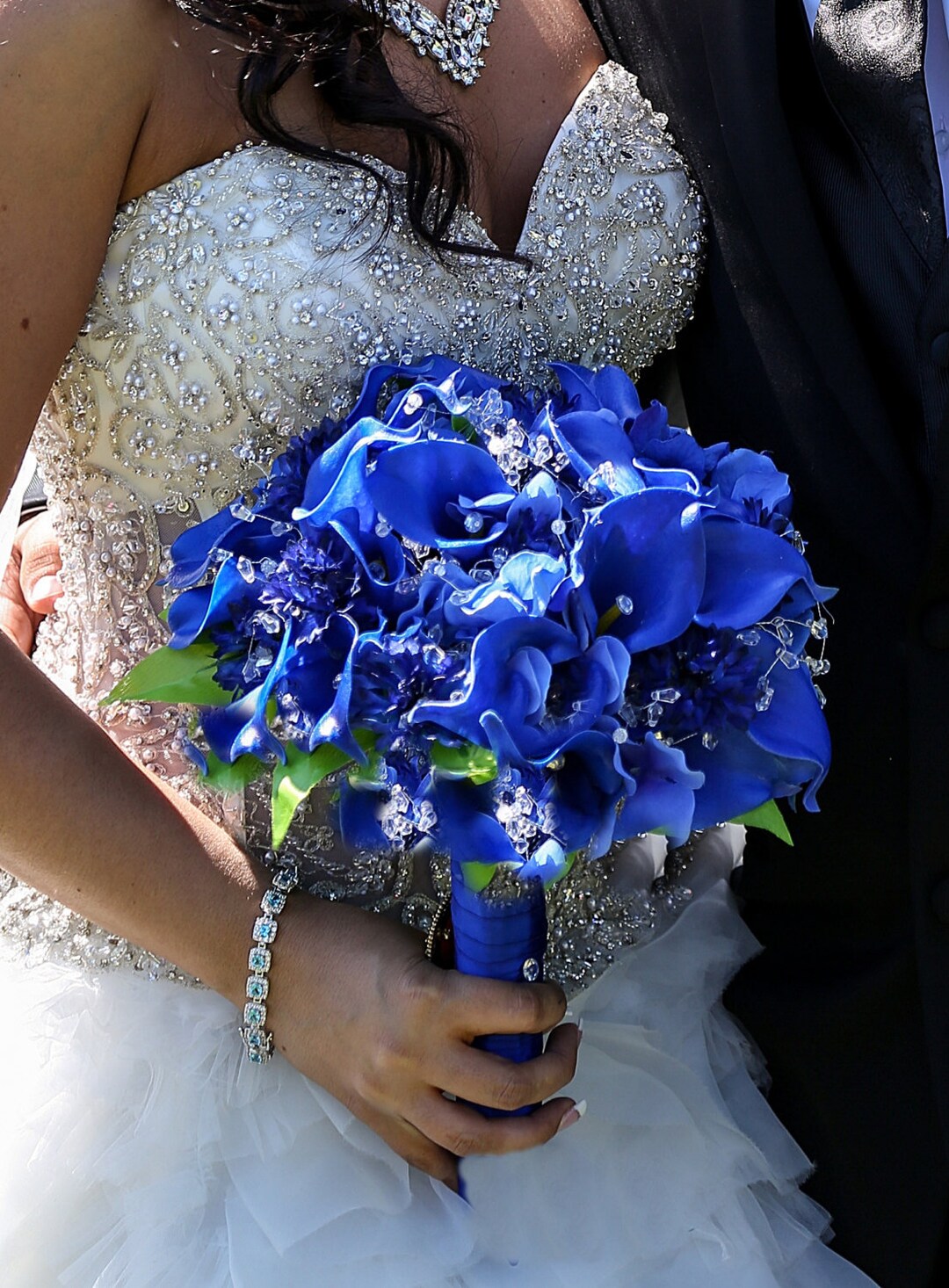 Royal Blue Calla Lily Wedding Bouquet, With Swarovsky Crystal Centers ...