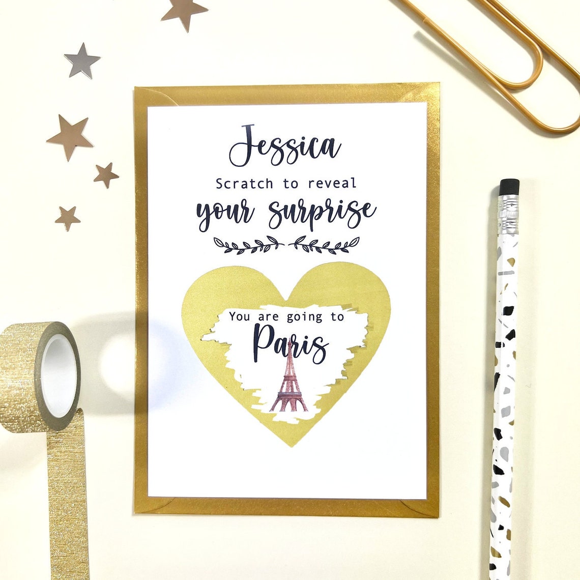 Paris Surprise Trip Reveal Scratch Card Personalised France | Etsy