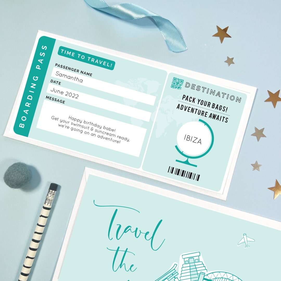 Surprise Trip Reveal, Boarding Pass Fake Card, Plane Ticket Template ...