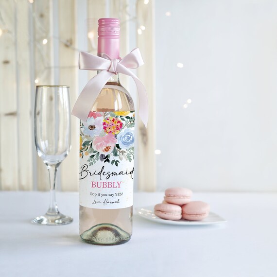 Personalised Bridesmaid Wine Label Floral Will You Be My | Etsy