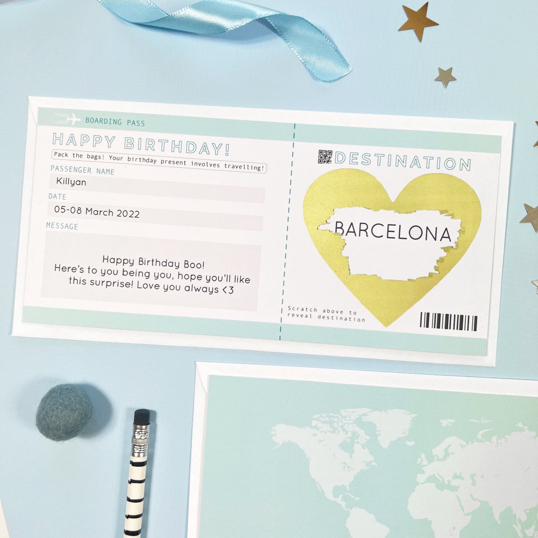 Birthday Boarding Pass Scratch Card, Holiday Surprise Trip Reveal ...