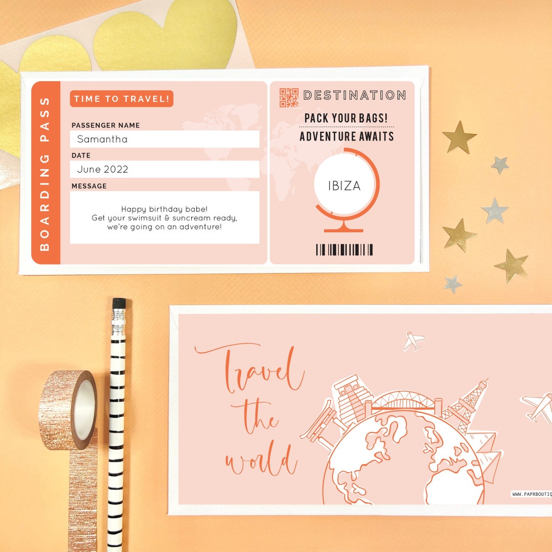 Surprise Trip Reveal, Boarding Pass Fake Card, Plane Ticket Template ...