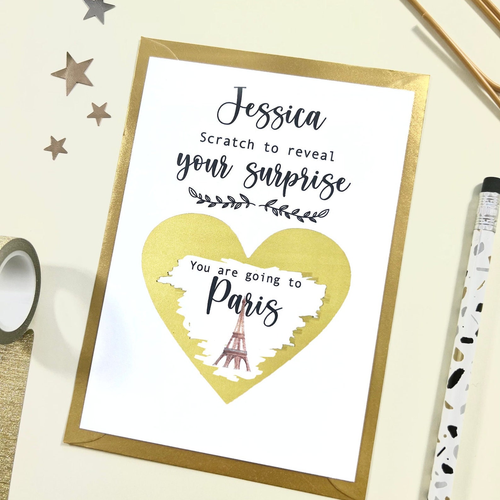 Paris Surprise Trip Reveal Scratch Card Personalised France | Etsy