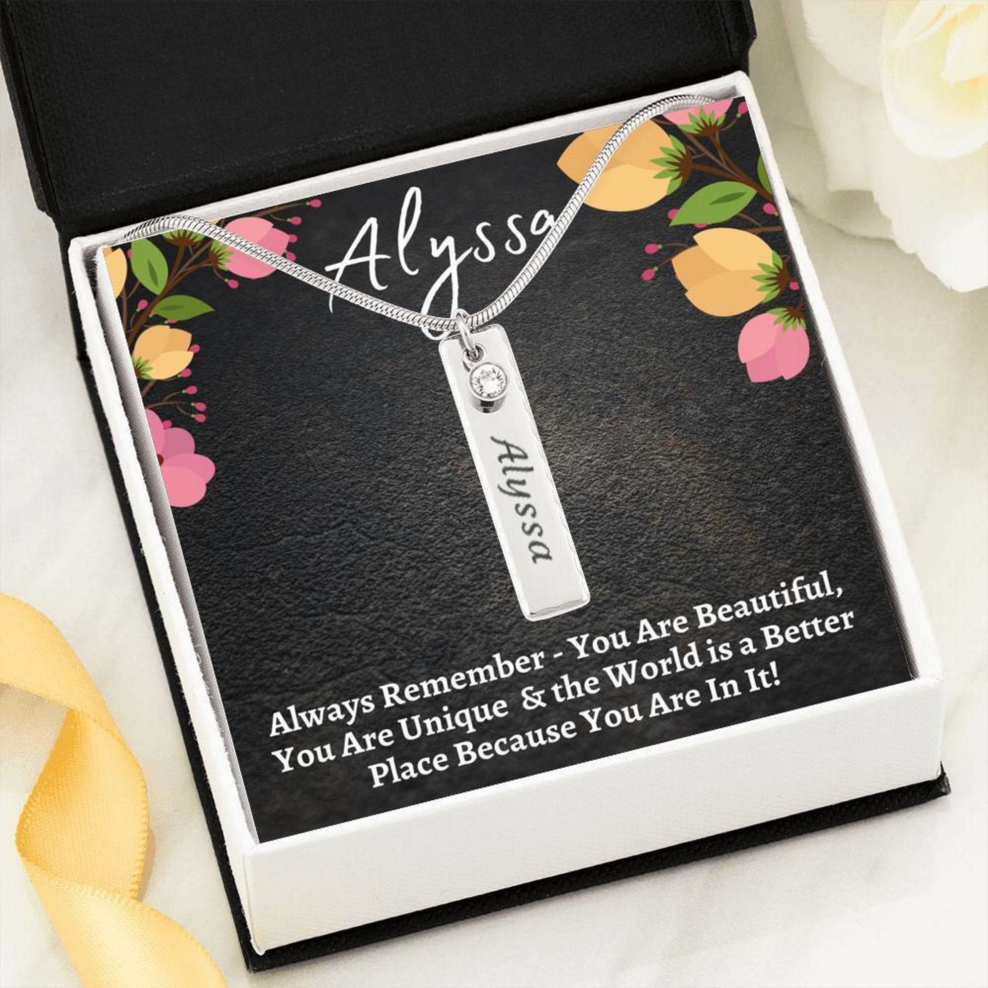 Alyssa Name Necklace With Choice of Birthstone Engrave Any - Etsy UK