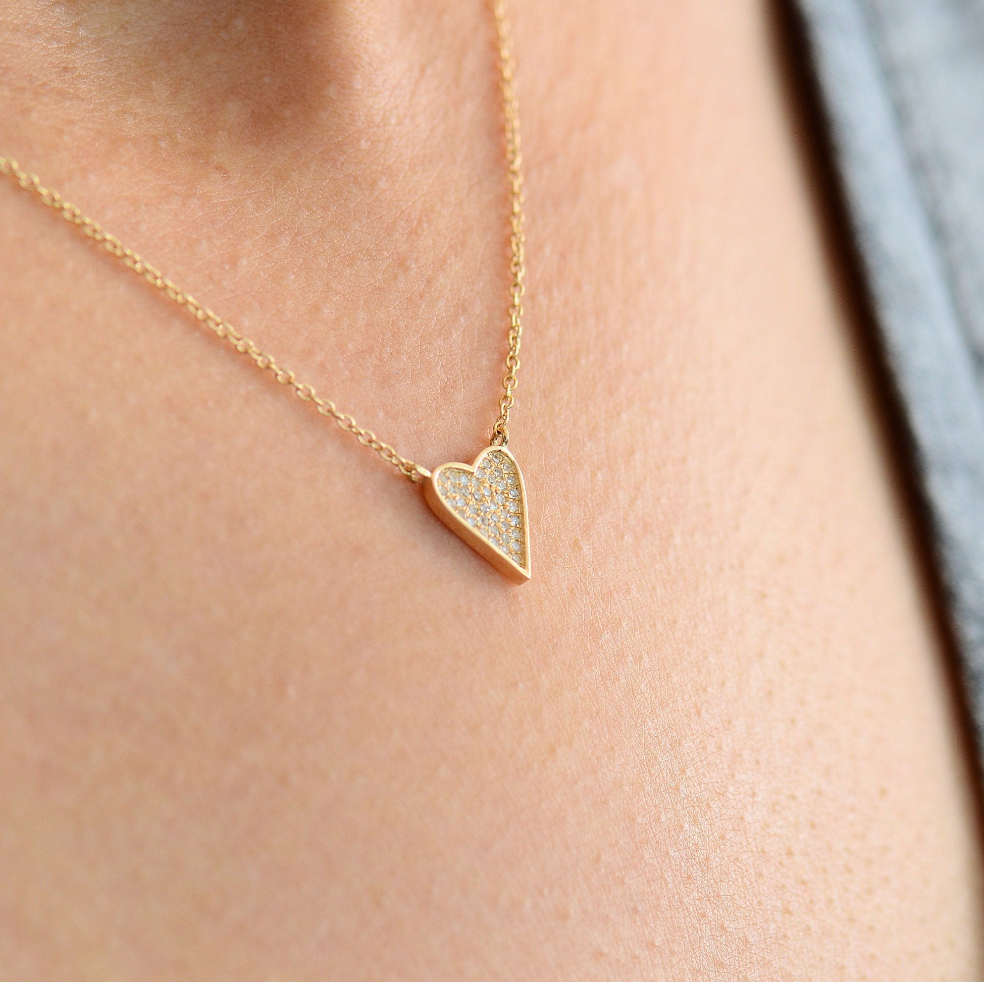 Herz Halskette 14k Diamant Herz Kette Zarte 14k Solid Gold - Etsy.de