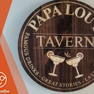 Custom Wooden Carved Bar Sign Personalized Tavern Sign Whiskey Round ...