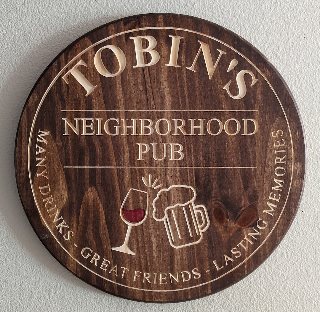 Custom Wooden Carved Bar Sign Personalized Tavern Sign Whiskey Round ...
