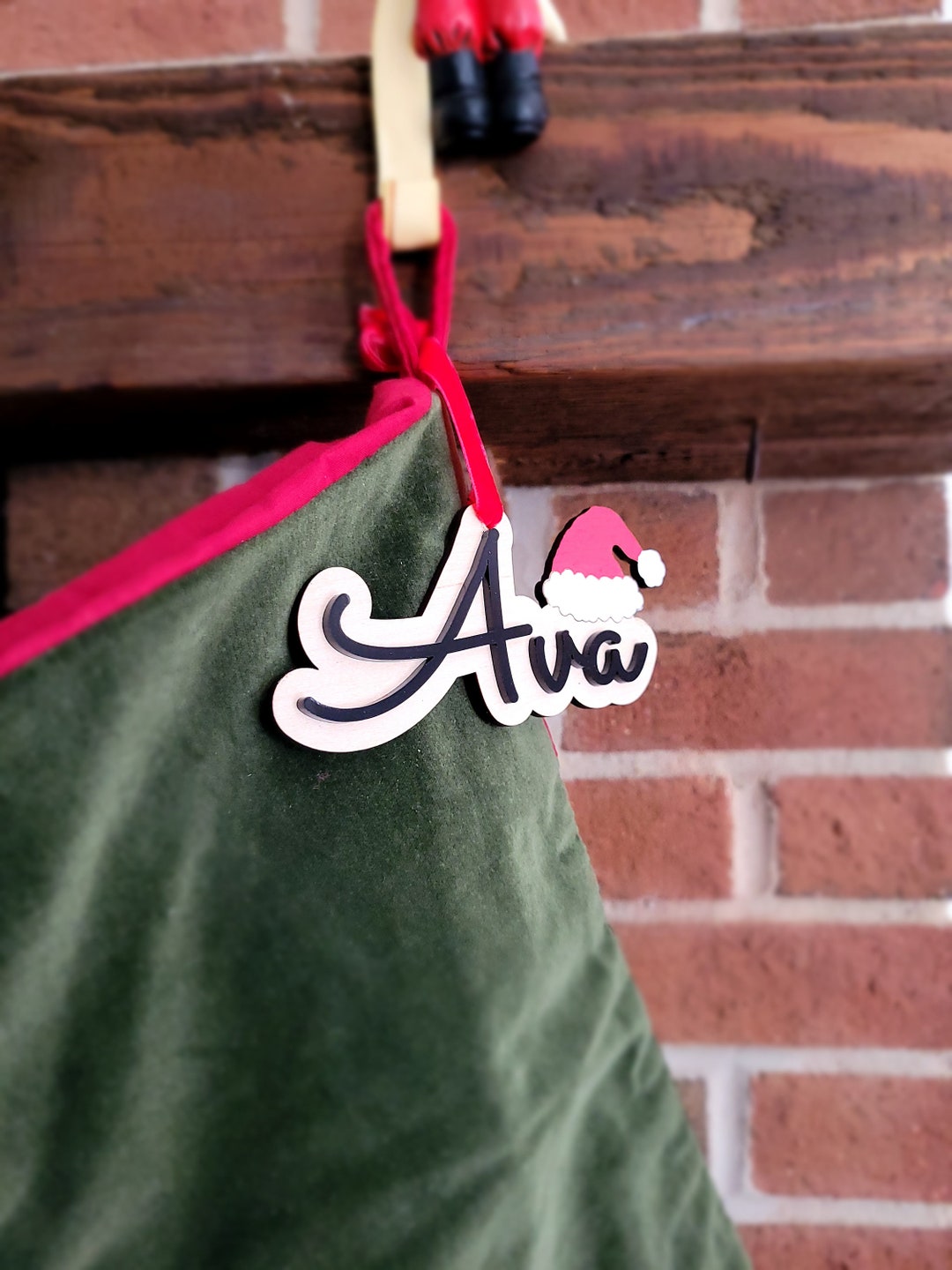 Personalized Santa Hat Name Tag: Custom Wood Christmas Stocking ...