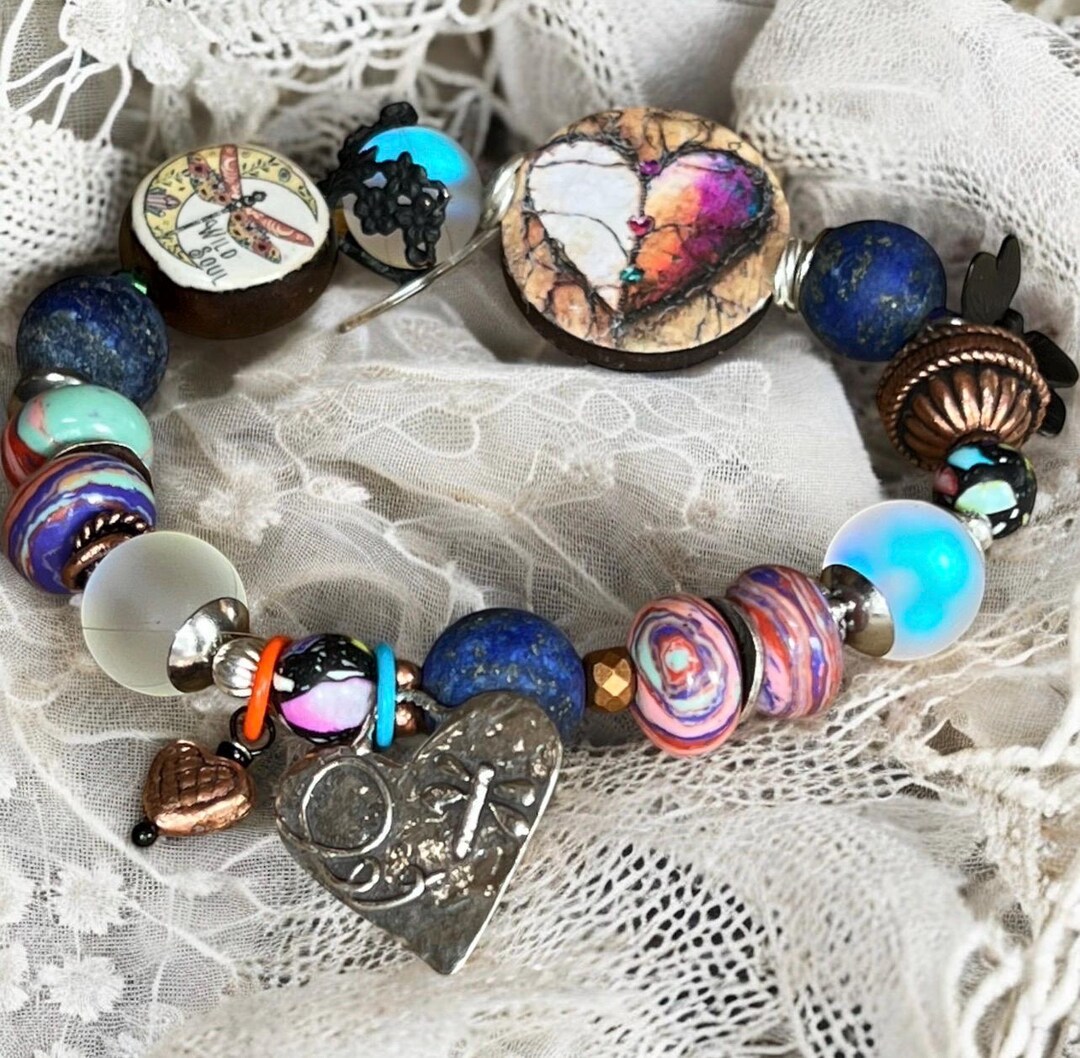 Artisan Hippie Love Garden Core Stretchy Bracelet Handmade Bead and ...