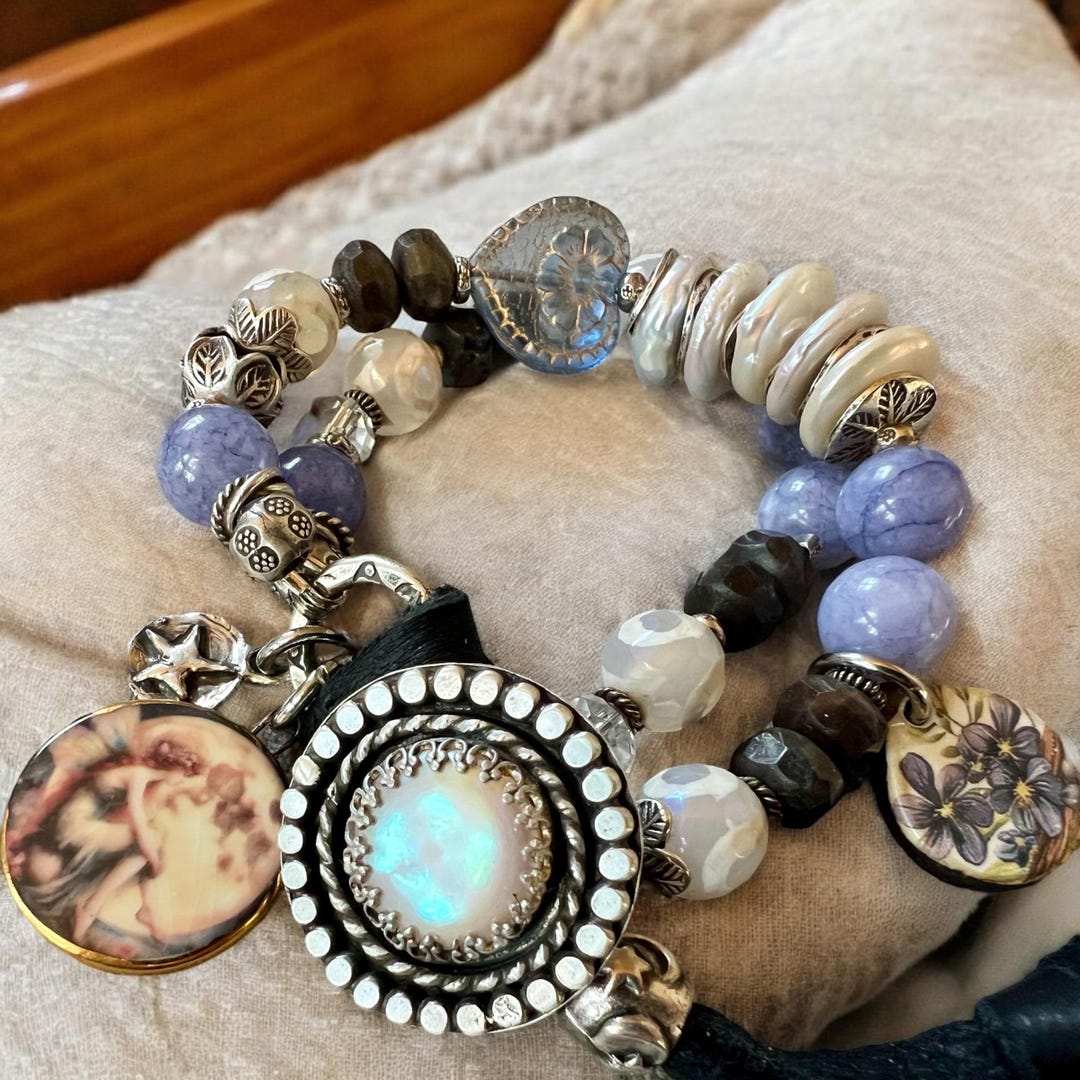 Romantic Bracelet Cottage Core Button Closure Pearl With Vintage Image ...