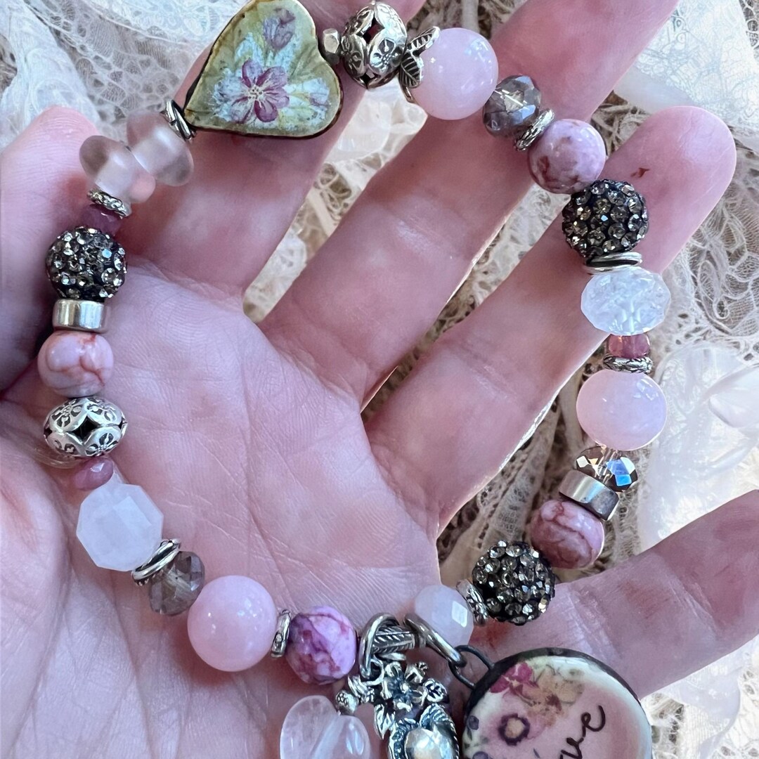 Artisan Vintage Romance Stretchy Bracelet Handmade Bead and Charms ...