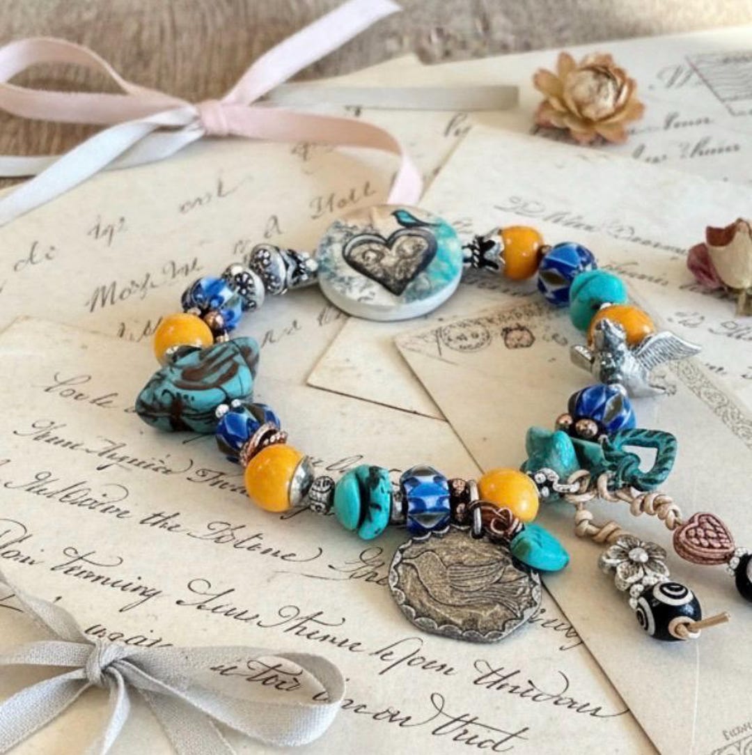 Artisan Hippie Chic Valentine Cottage Core Stretchy Bracelet Handmade ...