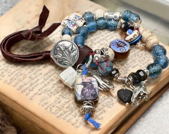 RESERVED Dark Academia Bracelet Set. Handmade Beads and Charms, Raven ...