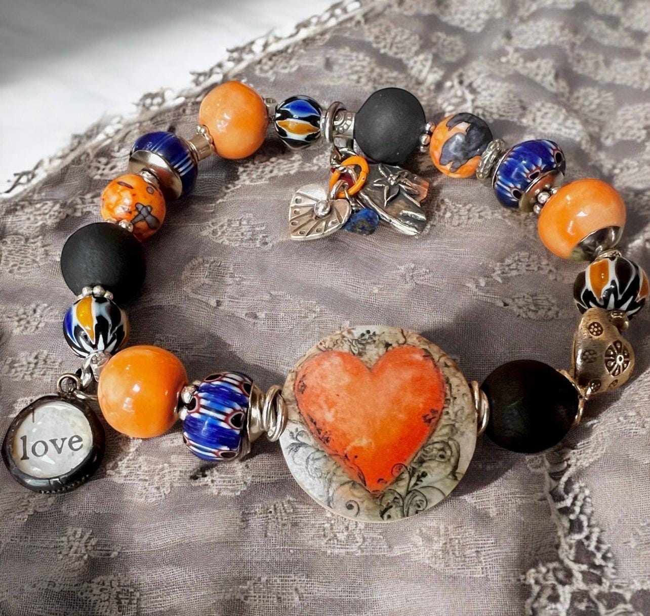 Boho Artisan Hippie Chic Valentine Cottage Core Stretchy Bracelet ...