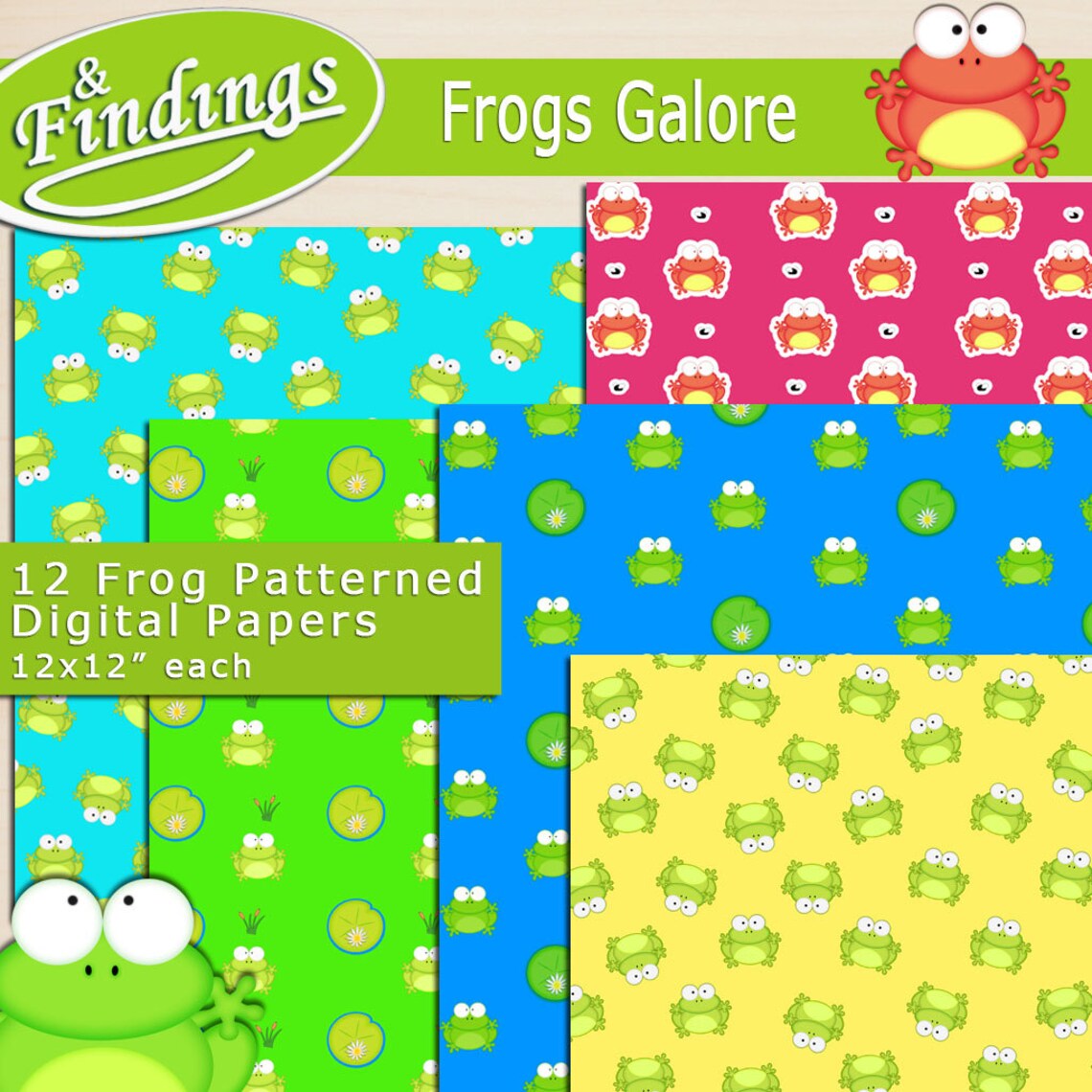 Frogs Galore! Instant Download, Ready to Print Digital Paper, Frogs and ...