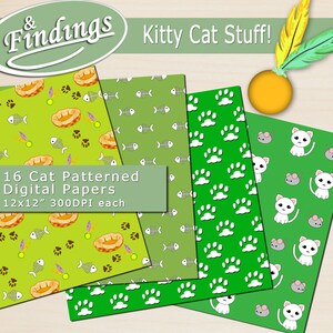 Instant Download Cat Patterned Digital Paper Ready to Print, Green Gray ...