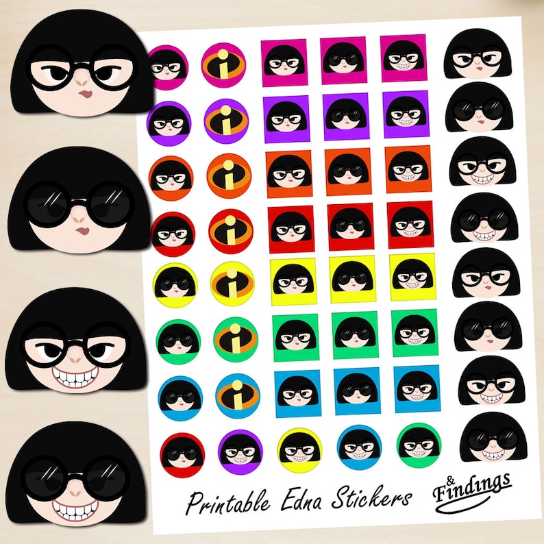 Instant Download Edna Mode Printable Stickers, Incredibles, No Cape ...
