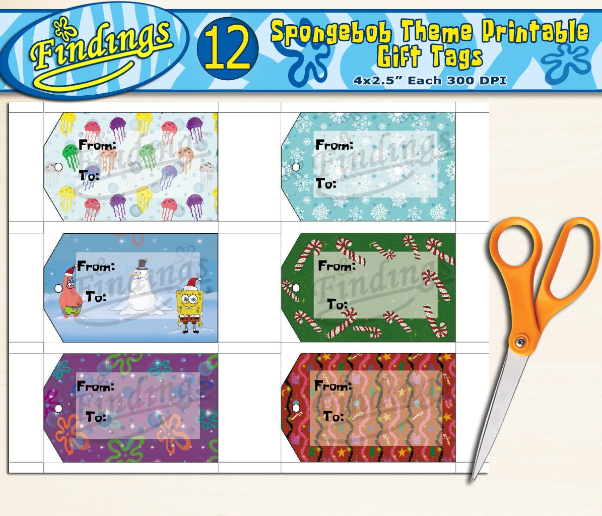 Instant Download Spongebob GIFT TAGS Ready to Print | Etsy