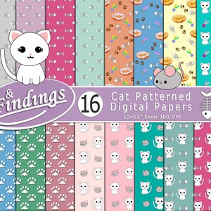 Instant Download Cat Patterned Digital Paper Ready to Print, Blue Pink ...