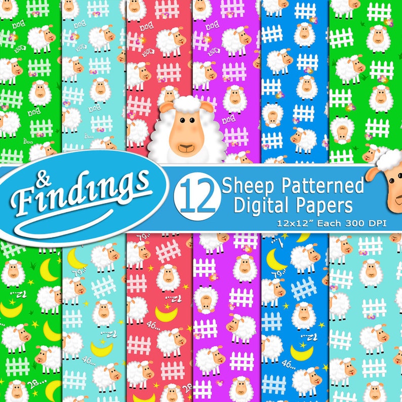 Instant Download Sheep Patterned Digital Paper Ready to Print, Farm ...