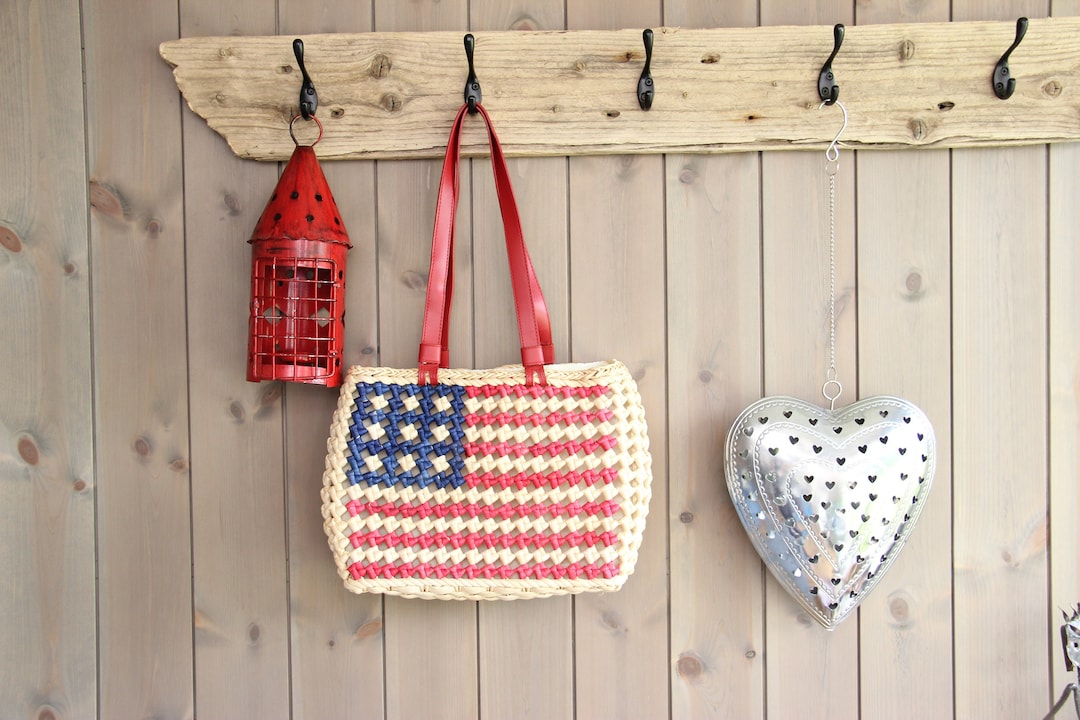 Vintage Usa Flag Bag , Handwoven Raffia Bag , American Flag Handbag ...