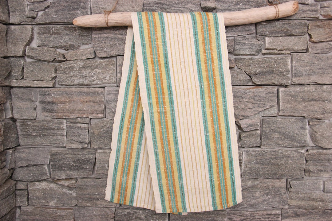 Vintage Striped Cotton Table Runner , Cream Brown Green Narrow ...