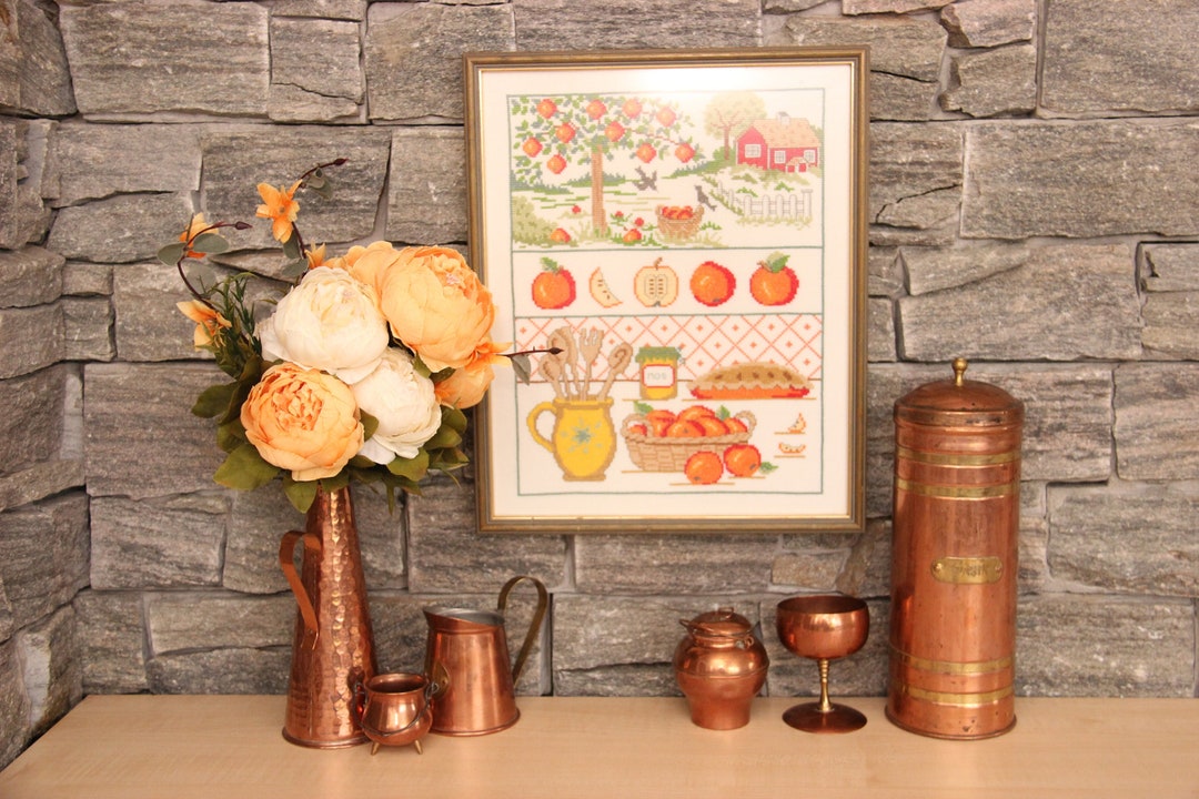 Vintage Framed Kitchen Cross Stiching Wall Hanging , Swedish Framed ...