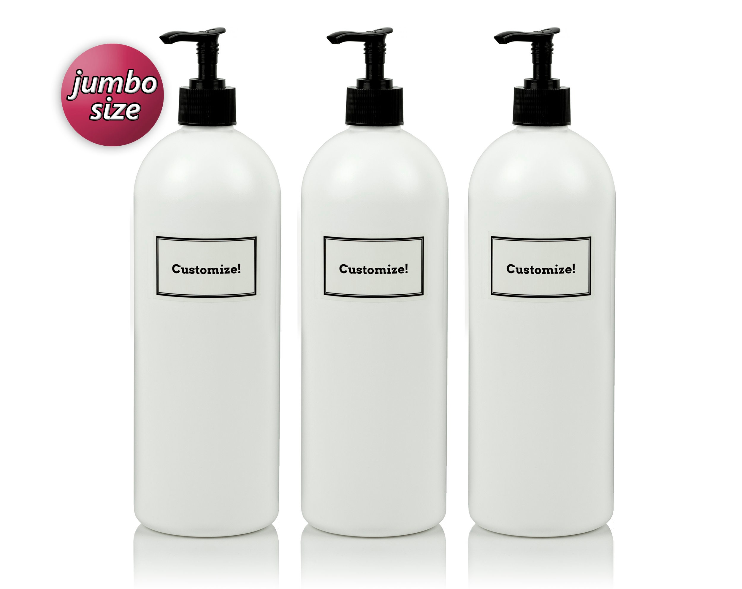 Customized Set of 3- 32 Oz White Bullet Round HDPE Plastic Bottles - Etsy