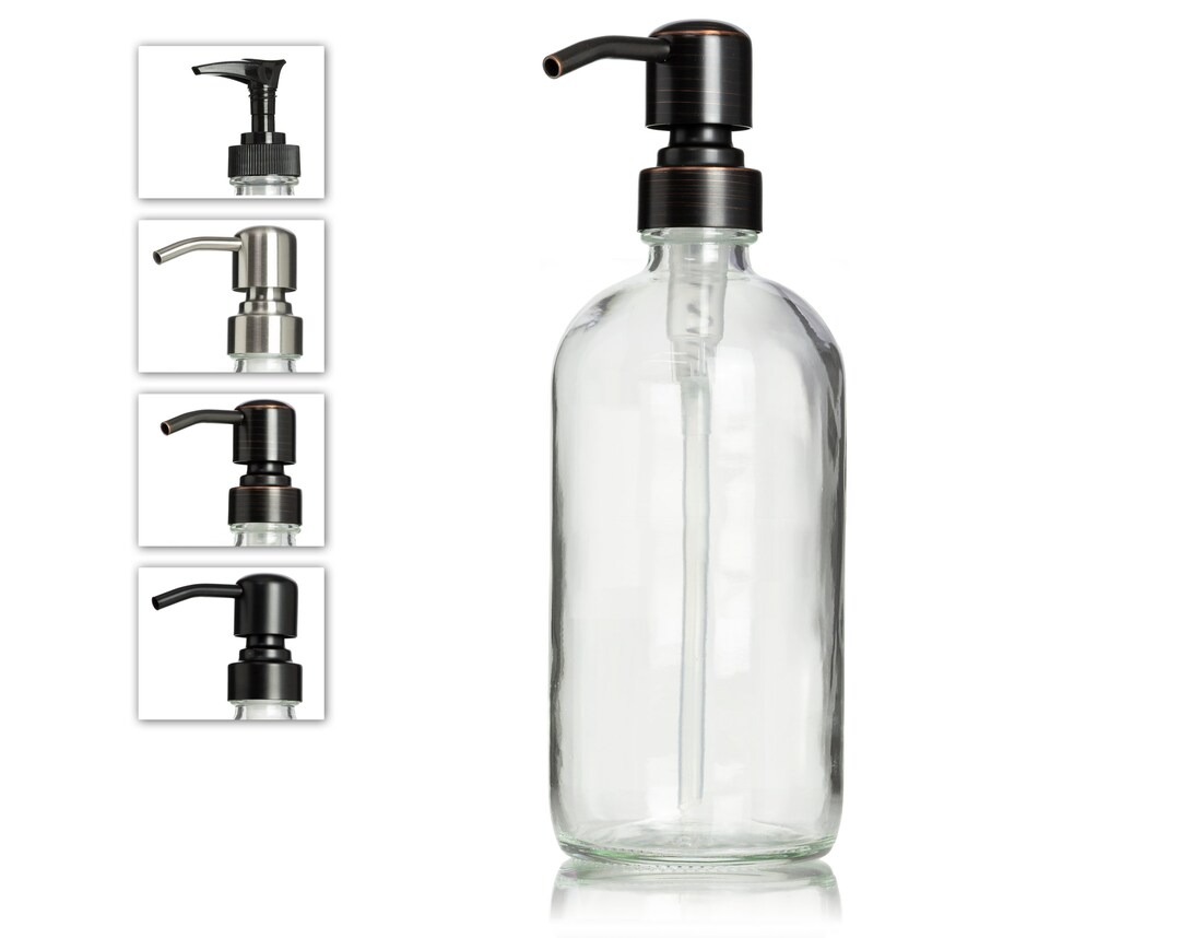 16 Oz Clear Glass Boston Round Pump Bottle With Choice of Pumps - Etsy