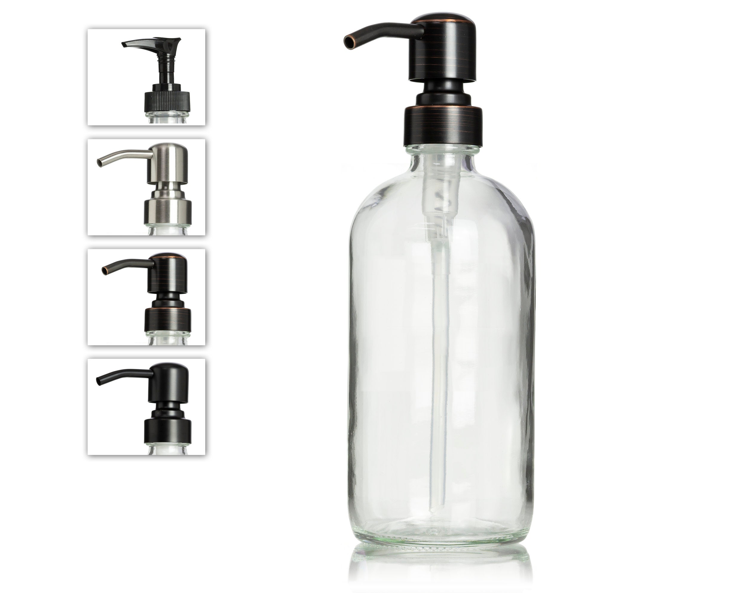 16 Oz Clear Glass Boston Round Pump Bottle With Choice of Pumps - Etsy