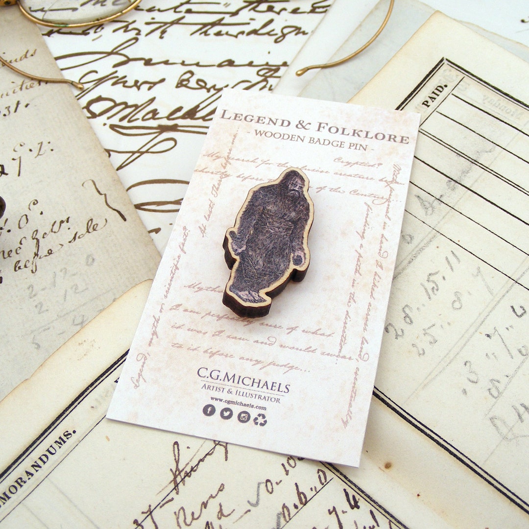 Bigfoot Wooden Badge Pin - Etsy