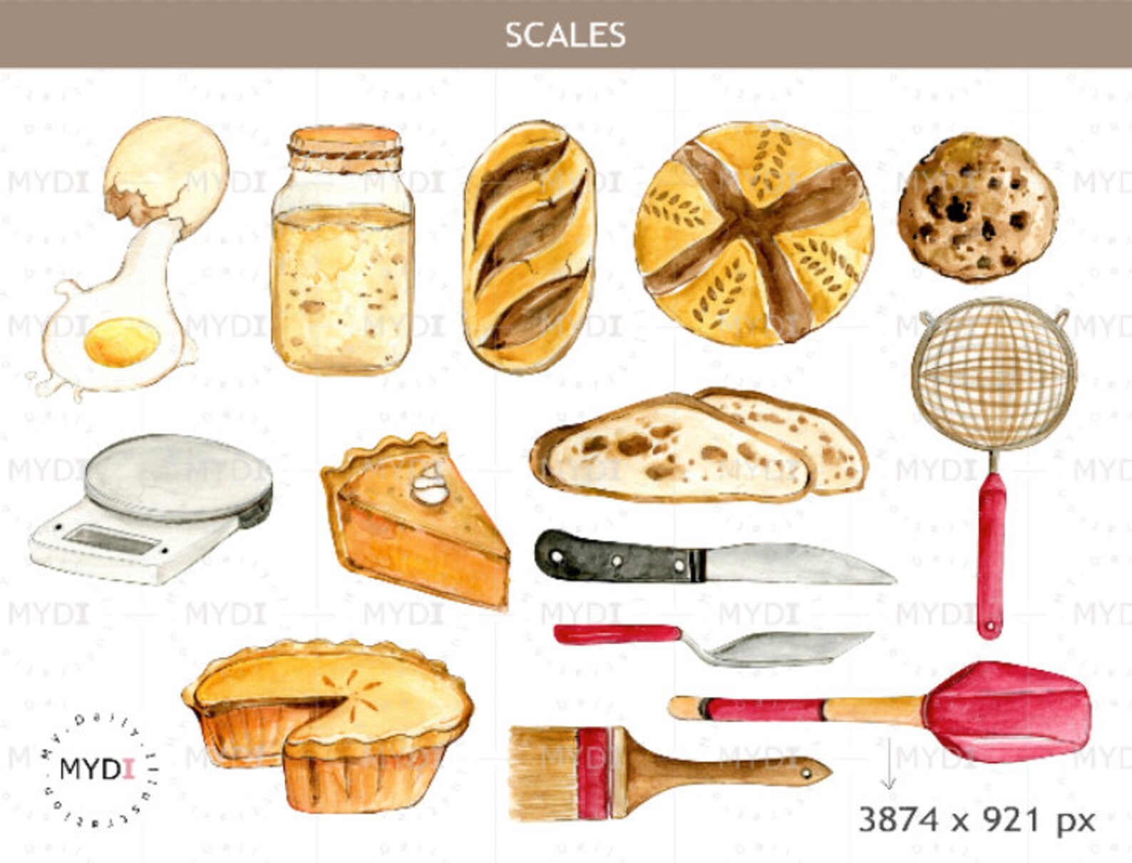 Watercolor Baking Clipart Set in Png for Scrapbook Album - Etsy