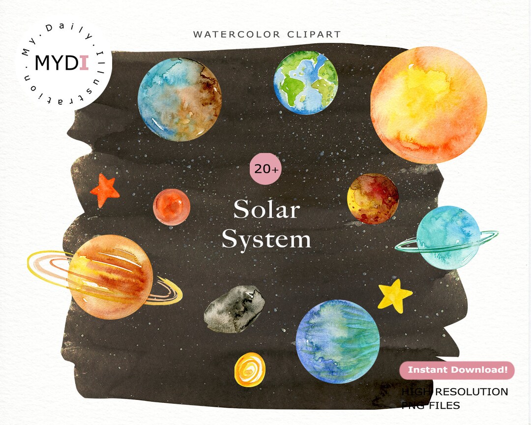 Solar System Watercolor Clipart | Space Stickers - Galaxy, Stars ...