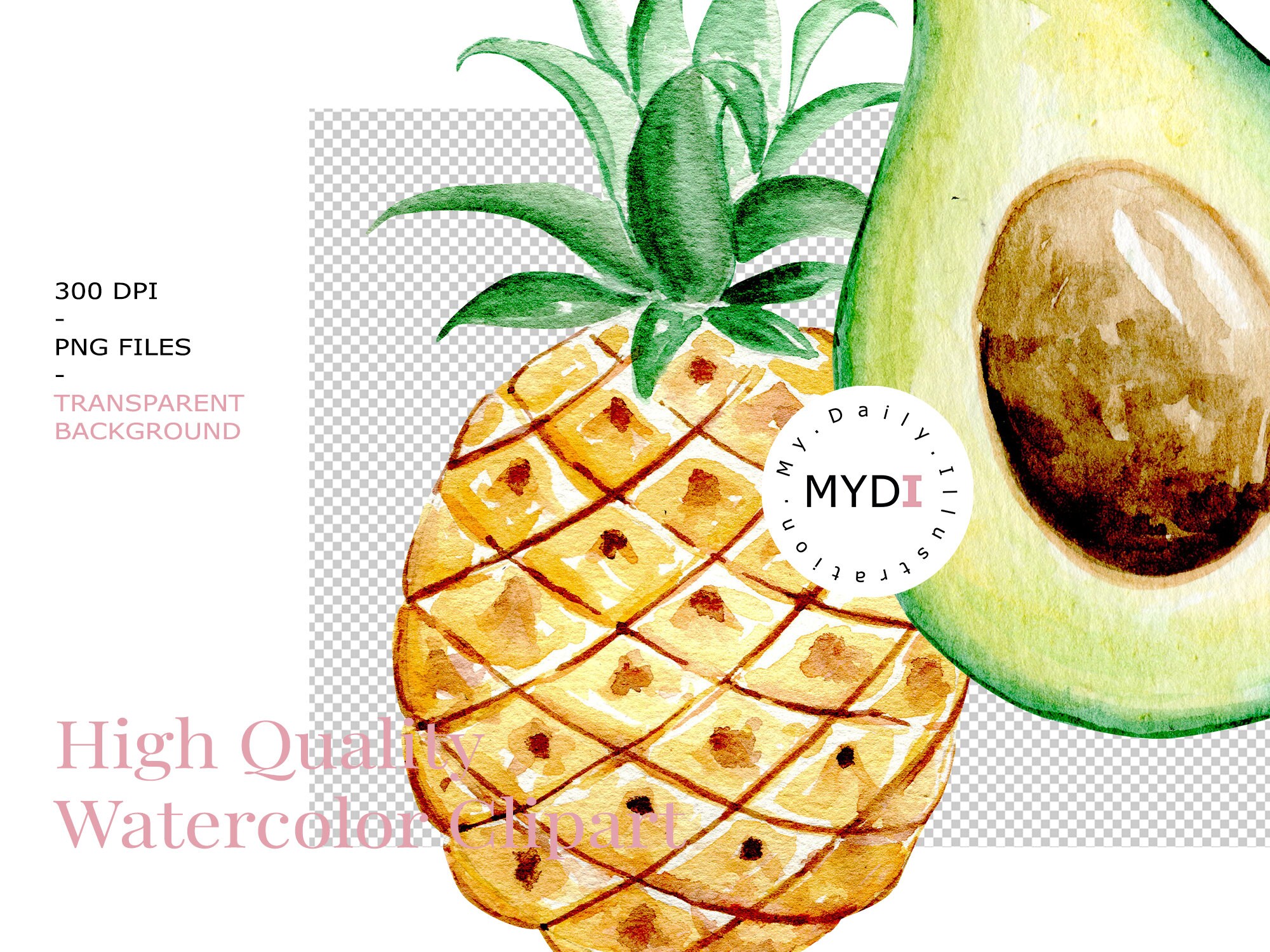 Watercolor Summer Clipart Avodaco Pineapple Coconut Clip - Etsy
