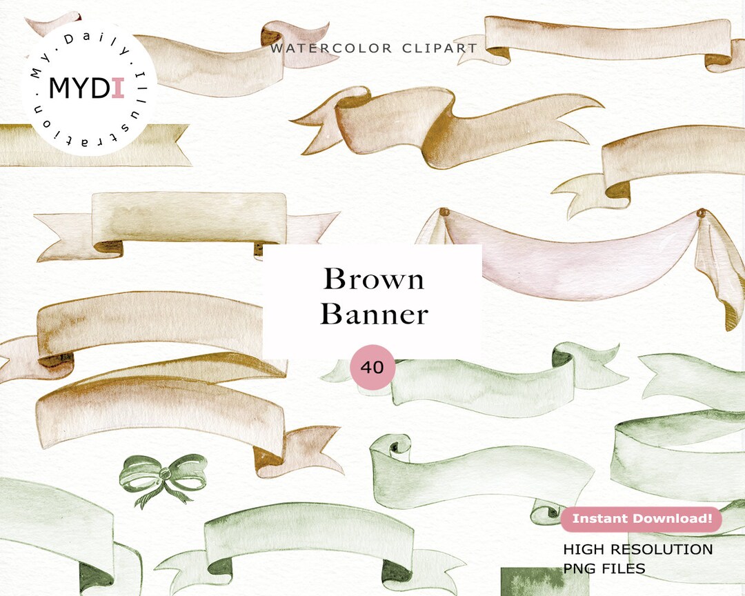 Watercolor Banner Clipart Included Ribbon Clipart in Png for Scrapbook ...